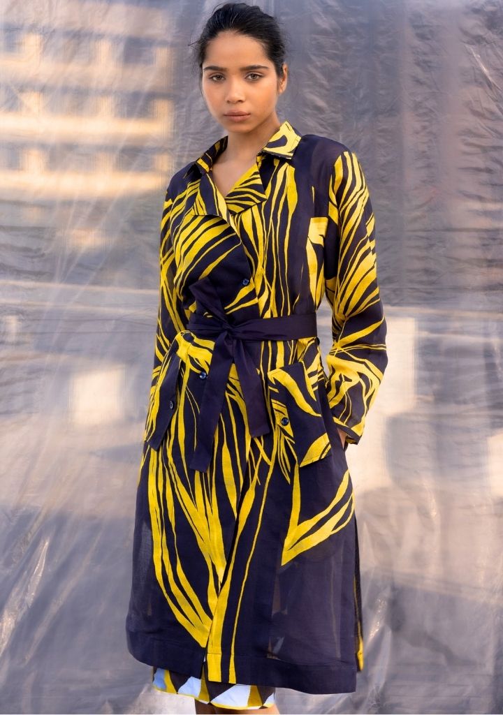 Navy String Silk Trench – NETE.IN