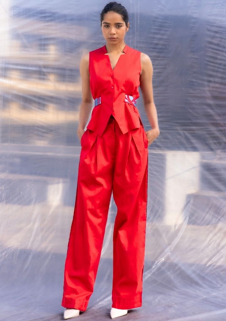 Piped Red Pants – NETE.IN